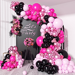 Pink and Black Balloon Arch Kit, Hot Pink Black Light Pink Metallic Pink Balloons for Birthday Baby Shower Bridal Shower Wedding Princess Party Decorations