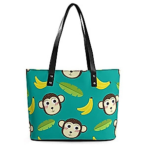 Womens Handbag Monkey Banana Leaf Leather Tote Bag Top Handle Satchel Bags For Lady