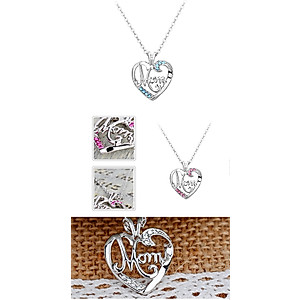 ShiQiao Spl Mother's Birthday Gift - I Love Mom Heart Pendant Necklace Fashion Jewelry Mother's Day Gift Blue