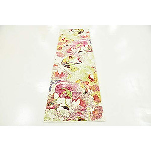 Unique Loom Lyon Collection Modern Watercolor Floral Area Rug, 2 x 6 ft, Ivory/Pink