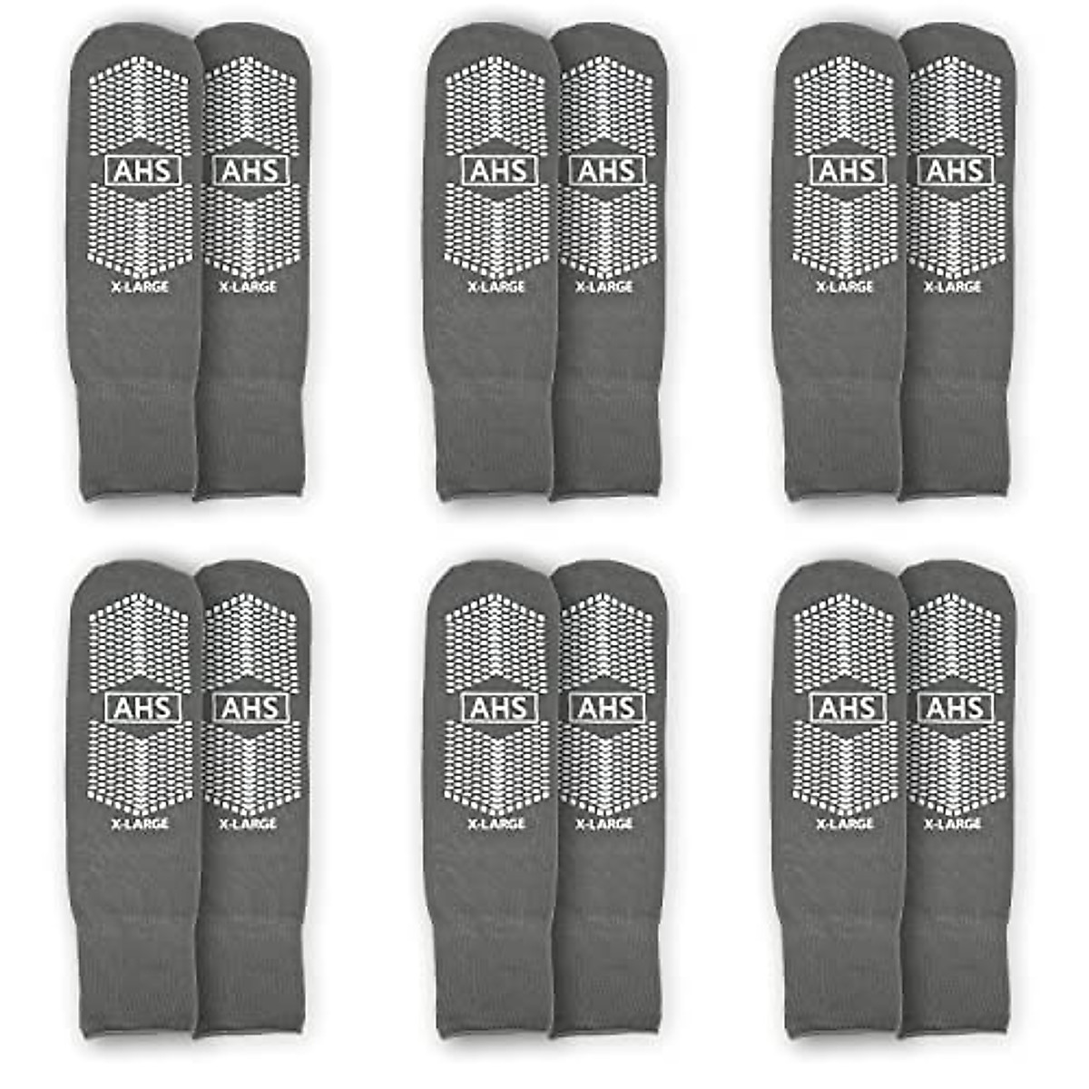 AHS American Hospital Supply Hospital Slipper Socks Grip Socks with Elastic Cuff Grip Socks for Women and Men Slipper Socks Gray | X-Large (Pack of 6)