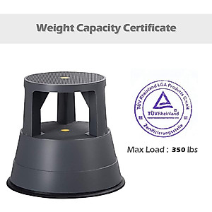 LDAILY Rolling Step Stools with Wheels, Kick Step Stool Holds up to 350 lbs, Round Scooter Stool Ideal for Kids or Adults, Step Stool Perfect for Kitchen, Library, Office, Garage, Gray