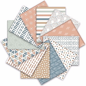 Whaline 12Pcs Boho Cotton Fabric Bundles 18 x 22 Inch Pastel Boho Rainbow Sun Fat Quarters Colorful Quilting Patchwork Sewing Fabrics for DIY Handmade Crafting