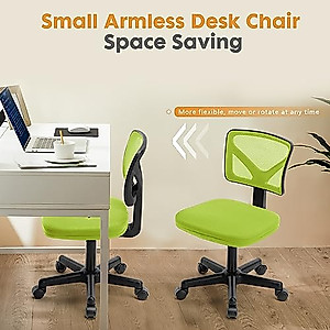 Sweetcrispy Office Computer Desk Chair, Ergonomic Low-Back Mesh Rolling Work Swivel Chairs with Wheels, Armless Comfortable Seat Lumbar Support for Home, Bedroom, Study, Student, Adults, Green
