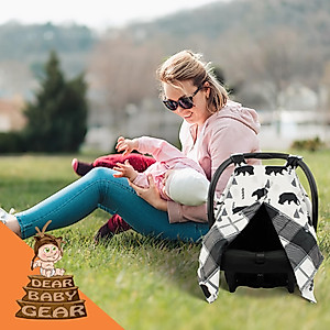 Dear Baby Gear - Infant Carseat Canopy and Winter Cover - Car Seat Cover for Girls & Boys - Doubles as Stroller Covers - Black Bears - Black and Grey - Plaid - 40" x 30"