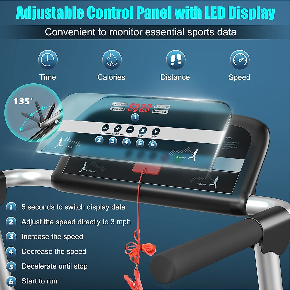 Goplus 2.25HP Folding Treadmill, Compact Superfit Treadmill with LED Display and APP Control, Portable Walking Jogging Running Machine for Home Apartment Office Black