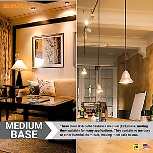 Sunlite 40135 G16 Globe Incandescent Light Bulbs, 25 Watts, Medium Base (E26), 120 Volt, Dimmable, 180 Lumens, Title 20 Approved, 2600K Warm White, Clear, 12 Count