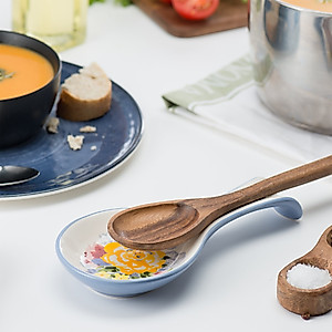 Spoon Rest, Ceramic Make, by Kook Spatula, Ladle, Utensil Holder, Dishwasher Safe for Stove Top, for Home and Coffee Bar Accessories, Set of 2 (Floral)