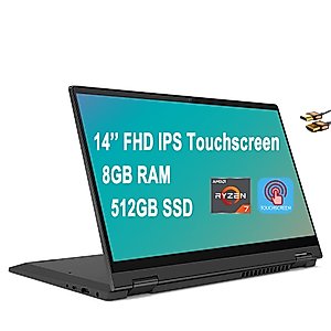 Lenovo Flex 5 2 in 1 Laptop 14" FHD IPS Touchscreen AMD 8-Core Ryzen 7 4700U (Beats i7-10510U) 8GB DDR4 512GB SSD Dolby Fingerprint Backlit Webcam Win 10 + HDMI Cable