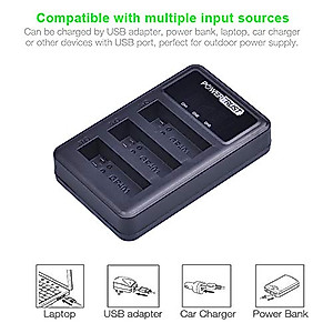 PowerTrust 3Pcs AHDBT-401 Battery for Gopro Hero 4 AHDBT401 AHBBP-401 AHDBT 401 Digital Battery and LED 3-Port USB Charger for GoPro Hero4 HERO4 Camera