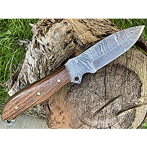 Perkin - Custom Handmade Damascus Hunting Knife - Beautiful Camping Knife - Full Tang