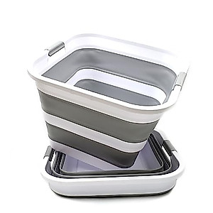 SAMMART 35L(9.2 gallon) Set of 2 Collapsible Plastic Laundry Basket-Square Tub/Basket-Foldable Storage Container-Portable Washing Tub-Space Saving Hamper,Water capacity 28L(7.4 gallon) (2, Grey)