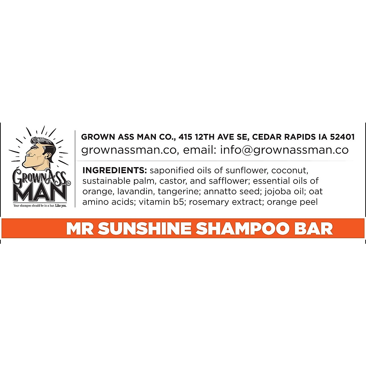 Grown Ass Man Co. - Solid Shampoo Bar Rich Lather 3 in 1: Hair, Beard & Body Wash - Plastic Free & Eco-Friendly, Natural & Organic Clean for All Hair Types, 4oz Bar (Mister Sunshine, 3-Pack)
