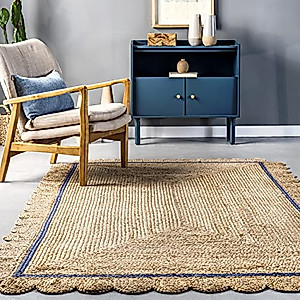 nuLOOM Tera Petals Braided Jute Area Rug, 4x6, Blue