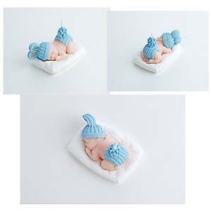 FLYPARTY Children's Birthday Candles with Greeting Card,Handmade Adorable Sleeping Baby Birthday Baby Shower Cake Topper Candle, Wedding Festival Party Favors Decorations (Blue Boy)