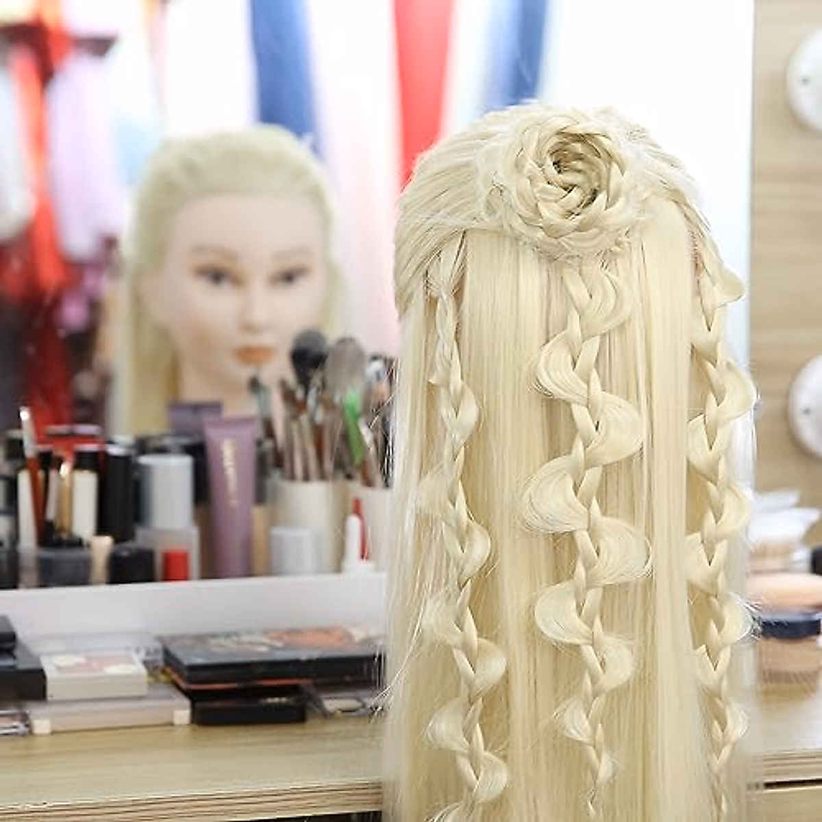 Armmu 28"-30" Long Synthetic Hair Mannequin Head Hairdresser Practice Training Head Cosmetology Manikin Doll Head with 9 Tools and Clamp - 613
