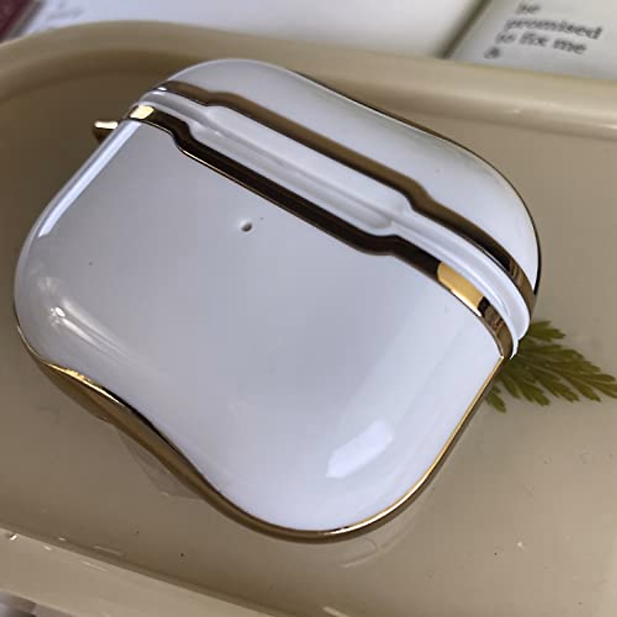 KIQ Armor for AirPods 3rd Gen Case Protective Cover w/Keychain for Women Men Kids for Apple AirPods 3rd Generation Case AirPods 3 Case Gold Trim - White