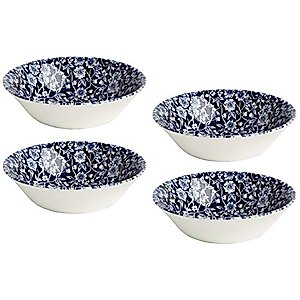 Royal Wessex by Churchill Earthenware Victorian Calico Floral Blue Soup/Cereal/Dessert Bowls Made in England | Set of 4 | Diameter: 6"; 10 oz.