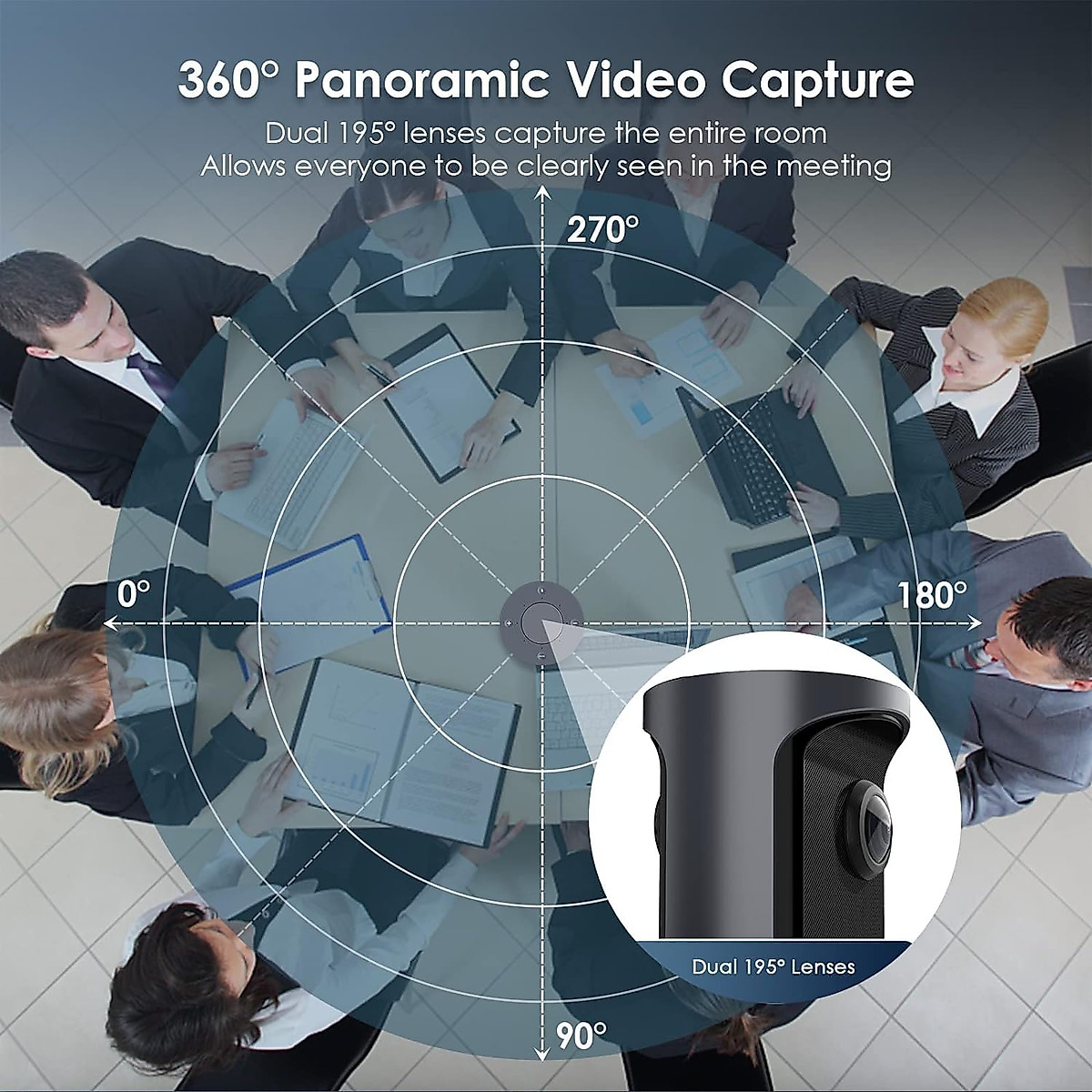 NexiGo Meeting 360 (Gen 2), 8K Captured AI-Powered Framing & Speaker Tracking, Plug & Play, 1080p HD 360-Degree Smart Video Conference Camera, 8 Noise-Cancelling Microphones