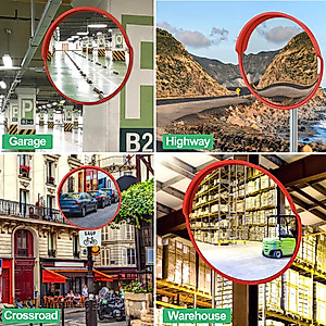 24" Security Mirror PC Convex Traffic Mirror Wide Angle Curved Safety Mirror Circular Pole Mount w/Adjustable Bracket for Outdoor Indoor Driveway Road Shop Garage Parking Lot Blind Spot Hidde