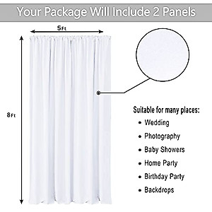 Hiasan White Backdrop Curtains for Parties, Polyester Photography Backdrop Drapes for Family Gatherings, Wedding Decorations, 5ftx8ft, Set of 2 Panels