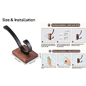 FunViet Wooden Coat Hooks Wall Mounted, 5 Pack Rustic Walnut Decorative Individual Heavy Duty Wall Hooks for Hanging Coats,Backpacks,Keys,Hats,Towels,Bags,Dog Leashes,etc.…