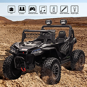 POSTACK Ride on Car, 24V XXL EVA Rubber Tires Battery Powered Toy for Big Kids, Side by Side 2 SeaterElectric Car with Remote Control for Boys and Girls (Black)