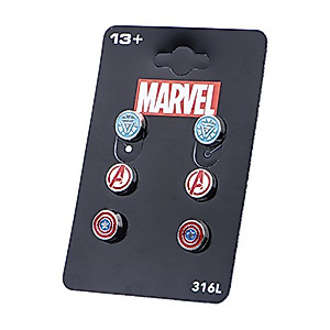 Officially Licensed Marvel Comics Stainless Steel Women's Avenger Logo Pack Round Stud Hypoallergenic Earrings, Unisex