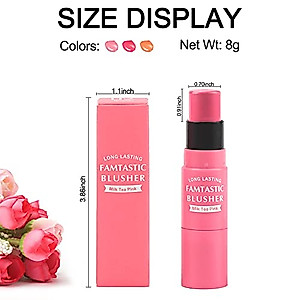 Erinde Cream Blush Stick with Brush, Cream Blush for Cheeks, Lightweight Light Pink Blush Stick, Waterproof, Long-lasting, 3 In 1 Cheek Blush & Lip Tint & Eyeshadow Makeup Stick, 01# Milk Tea Pink