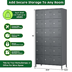 SUPEER Metal Lockers for Employees with 18 Door,Metal Storage Locker with Lock for School Garage Gym Office Home Bedroom,Assembly Required,18 Doors Dark Grey