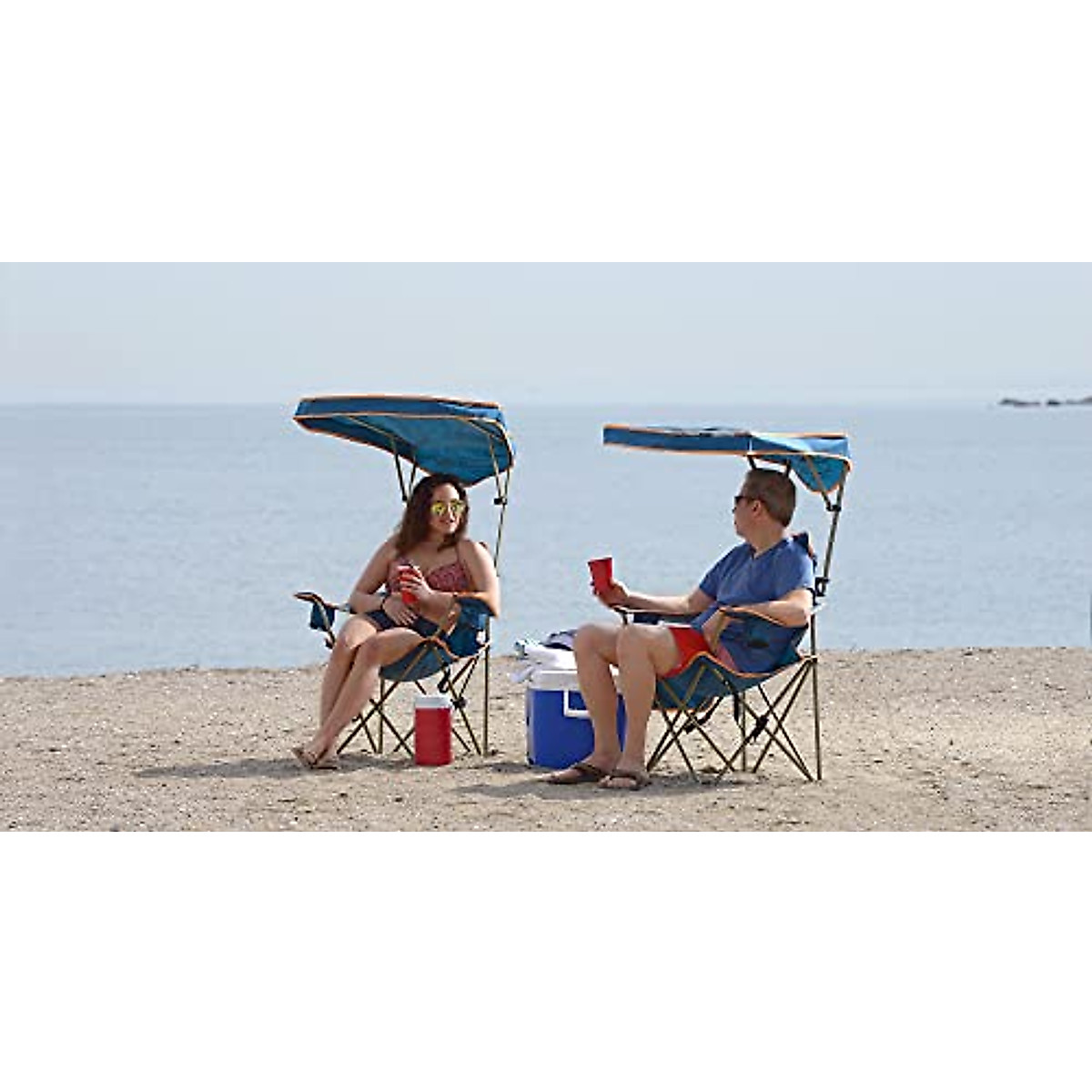Quik Shade MAX Shade Relaxing Chair With Cup Holders, Foldable, Aluminum, Blue