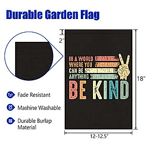 Swooflia In A World Where You Can Be Anything Garden Flag Be Kind Small Yard Flag for Outdoor Outside Decor Burlap Peace Sign Garden Banner 12x18 Inch Double Sided HYQ-260