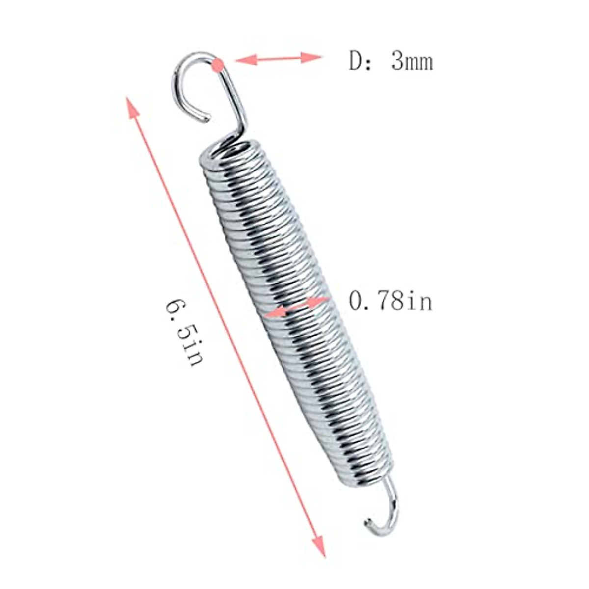 6.5 inch Spring，Galvanized Trampoline Springs a Set of 10packs with Hooks。, Thicker Steel Gauge for Durability. offering The Steel, The thickest Steel Guage,