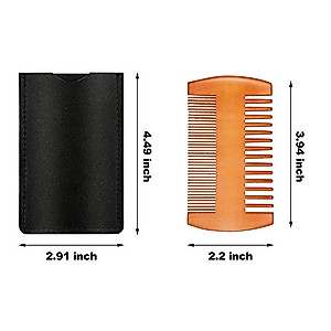 3 Pieces Beard Comb Natural Sandalwood Wooden Mustaches Combs Dual Action Teeth Beard Comb with 3 Pieces Pocket Faux Leather Case for Beards Mustaches (Black, Yellow, Brown)