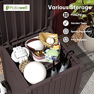 Patiowell 51 Gallon Resin Medium Deck Box, Outdoor Lightweight Storage Container for Patio Furniture, Pool Accessories, Toys, Garden Tools and Sports Equipment, Brown