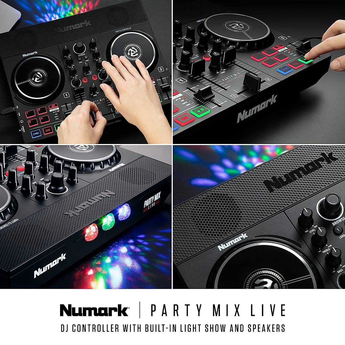 Numark Party Mix Live + HF125 - DJ Controller/Adults & Kids DJ Set with DJ Lights, DJ Speakers, DJ Mixer and Portable DJ Headphones