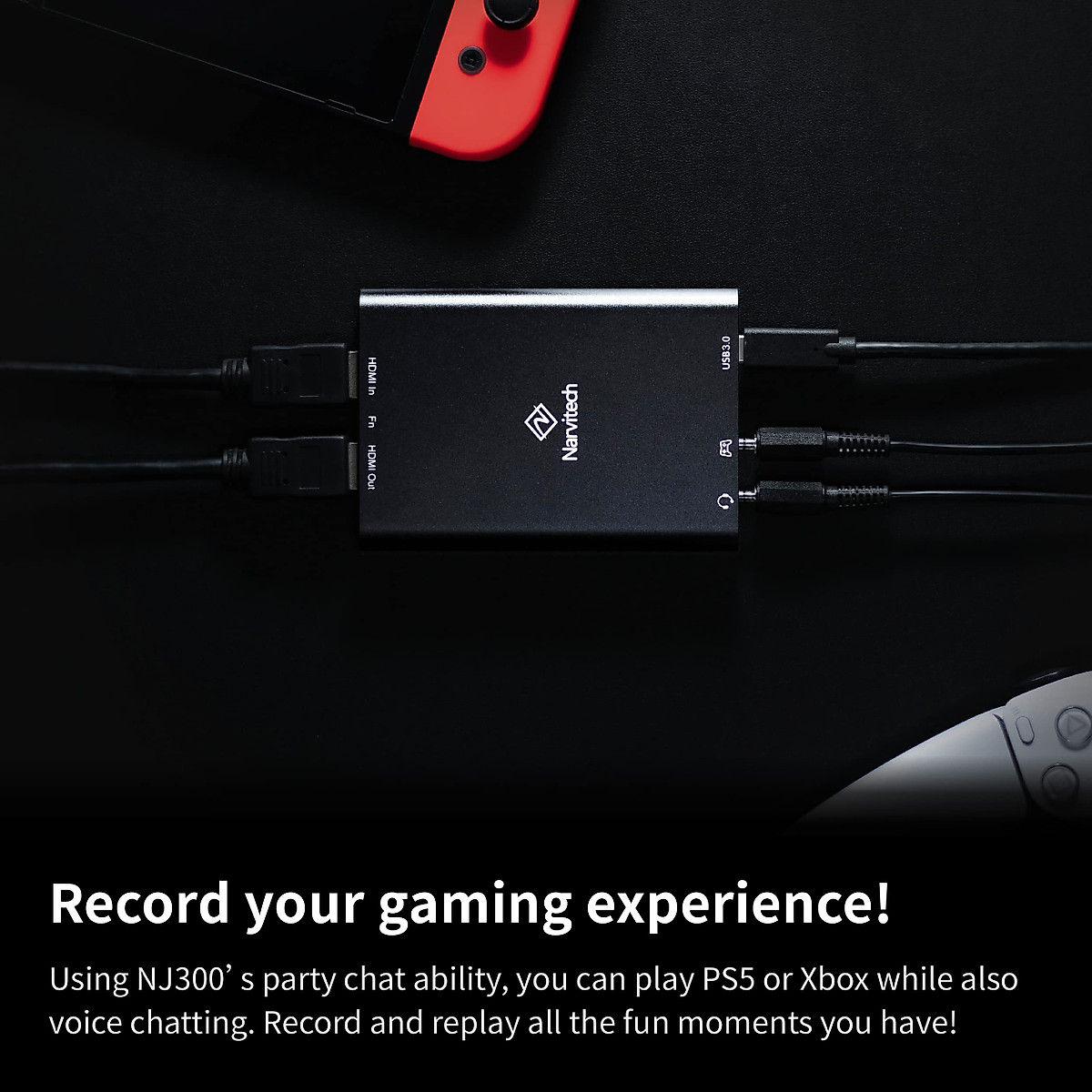 Narvitech NJ300, External Capture Card. 4K60 Passthrough, Stream and Record in 1080P60 with ultra-low latency on PS5, PS4, Xbox Series X/S, in OBS and more, on PC and Mac. Supports Party Chat capture.