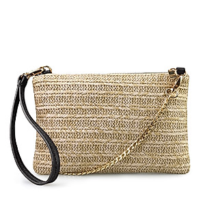 Straw Zipper Small Cross body bag Wristlet Clutch Womens Purse (Silver)