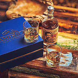 Amerigo Crystal Whiskey Glass Set of 4 in Luxury Gift Box - Heavy Base Old Fashioned Whiskey Glasses 12oz for Scotch - Whisky Gift for Men - Bourbon Glass Tumblers - Fathers Day Gift - Home Bar Set