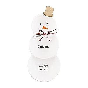 Mud Pie, White, SnowmanTriple Dip Serving Set, 10.75" x 4.75", snowman 10 3/4" x 4 3/4" | spoon 3 1/2"