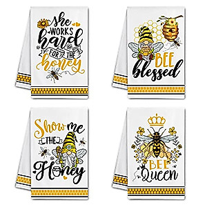Hexagram Bee Kitchen Towels Set of 4, Bee Hand Towels for Kitchen Housewarming Farmhouse Kitchen Gifts, Bee Gifts for Women…