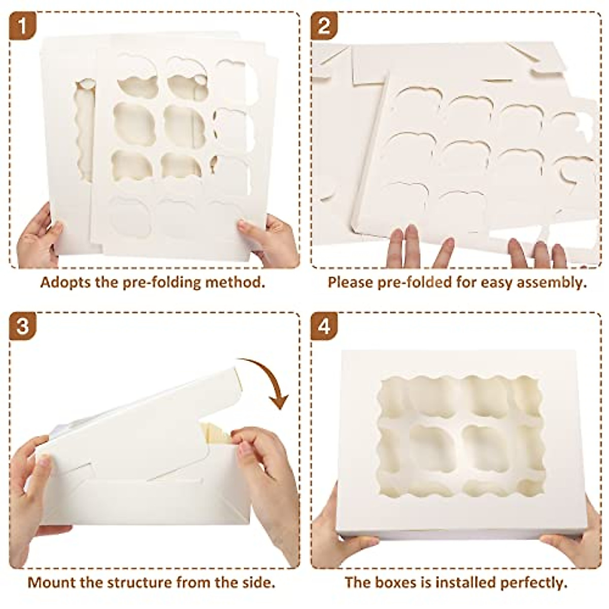 TOMNK 20pcs 13 Inch Cupcake Boxes White Bakery Boxes with Window and Inserts Cupcake Containers 12 Count Bakery Carrier Boxes for Cupcakes Muffins Donuts and Party Favor 13x10x3.5 Inch