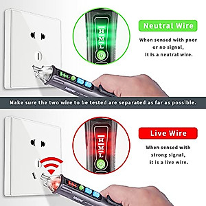 LETONNEY Non-Contact Voltage Tester Electrical Tester with Dual Range AC 12V/48V-1000V Live/Null Wire Tester, Outlet Tester with LED Flashlight, Buzzer Alarm (Grey)