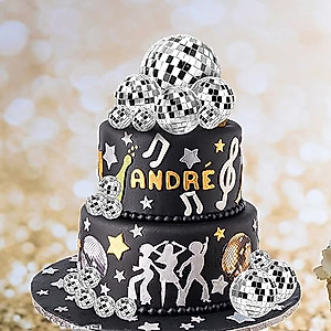 16 PCS Disco Ball Cake Toppers 3 Sizes Mini Disco Balls 70's Cupcake Picks Small Disco Ball Table Centerpiece for 1970s Disco Music Birthday Hip Hop Dance Theme Party Decorations Supplies