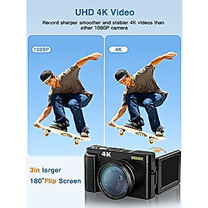 4K Digital Camera, 48MP Autofocus Video Camera with 3" 180°Flip Screen 32GB SD Card, 16X Digital Zoom, Compact Recorder Vlogging Cameras for YouTube with Built-in Mic, 2 Batteries for Beginners
