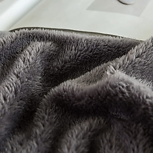 JSZS Velvet Plush Shaggy Duvet Cover Set,Luxury Ultra Soft Fluffy Duvet Cover Set,Winter Fuzzy Duvet Cover Set, (1 Faux Fur Duvet Cover +2 Faux Fur Pillow,Full/Queen,Dark Gray)