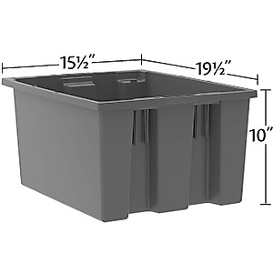 Akro-Mils 35190 Nest and Stack Plastic Storage Container and Distribution Tote, (19-1/2-Inch L x 15-1/2-Inch W x 10-Inch H), Gray, (6-Pack)