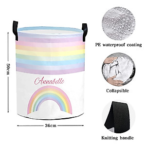 NZOOHY Lovely Rainbow Personalized Waterproof Foldable Laundry Basket Bag with Handle, Custom Collapsible Clothes Hamper Storage Bin for