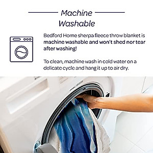 Bedford Home Sherpa Fleece Throw Blanket, Machine Washable, Warm, Soft, Hypoallergenic, Breathable, Lightweight Multipurpose Plush Warmer for Adults and Kids - Ocean Dolphin Pattern 60” (L) x 50” (W)