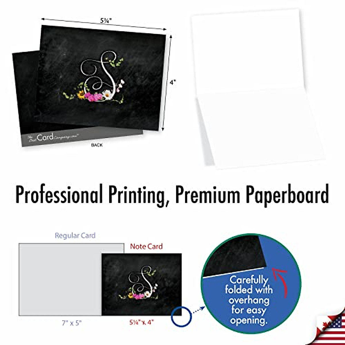 The Best Card Company - 10 Initial Letter S Assorted Blank Notecards, Floral Monogramed Personal Stationery w/Envelopes Bulk Box Set 4 x 5.12 Inch Thank You Notes - S Chalk and Roses M3830OCB-B1x10